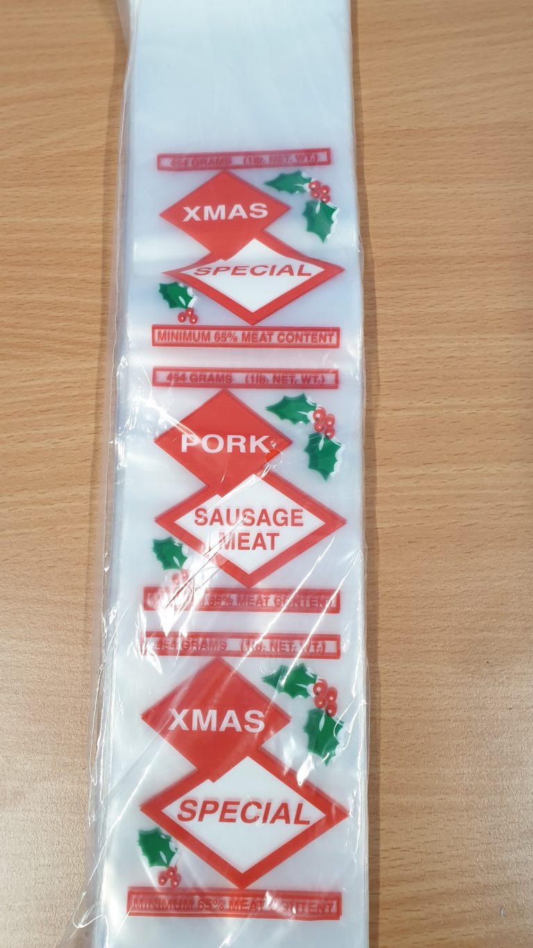 Christmas 1lb Sausage Meat Sleeves – 100 per Pack